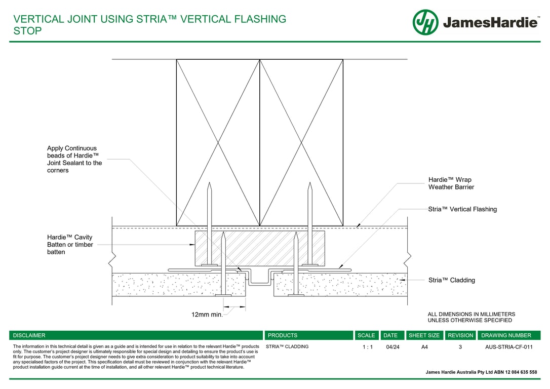 AUS-STRIA-CF-011 - VERTICAL JOINT USING STRIA™ VERTICAL FLASHING STOP - BIMcontent.com